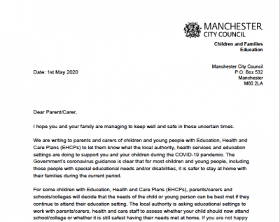 Manchester City Council’s Letter to Parents of Children with EHCP ...