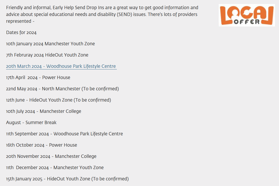 SEND Local Offer Drop-in (North Manchester) – Manchester Parent Carer Forum