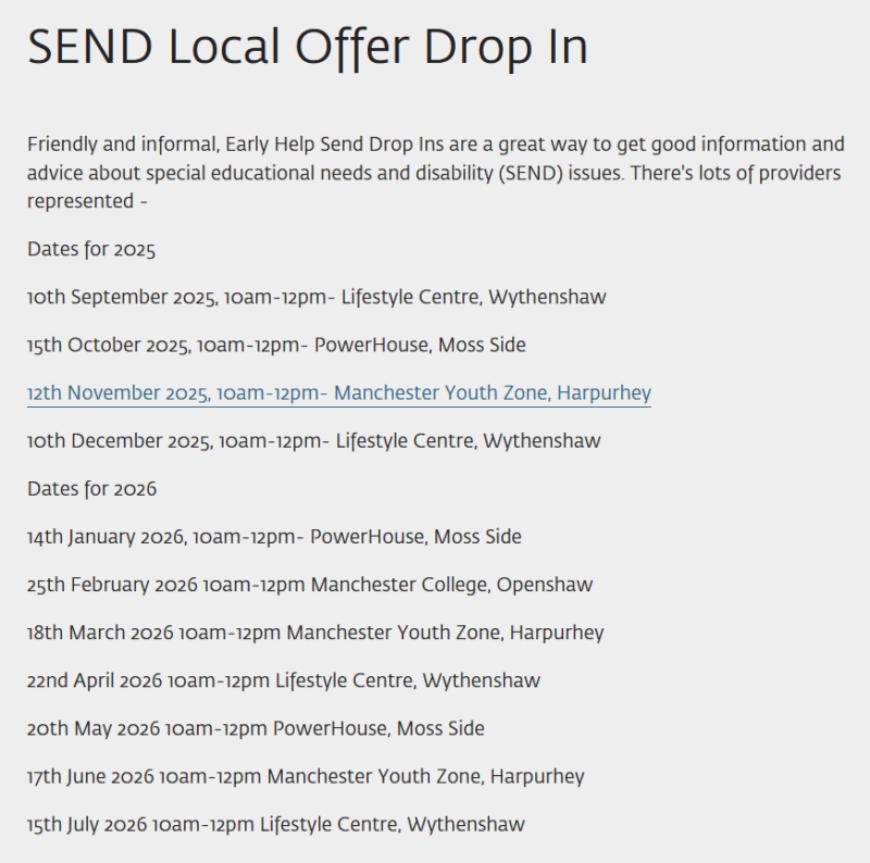 SEND Local Offer Drop-in (South Manchester) – Manchester Parent Carer Forum